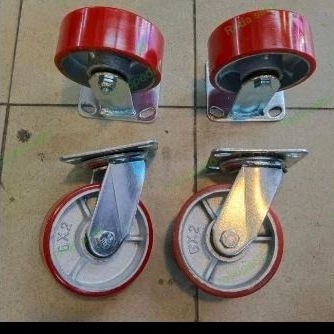 Jual Roda Pu Heavy Duty 5 inch 1 set (2hidup+2mat) | Shopee Indonesia