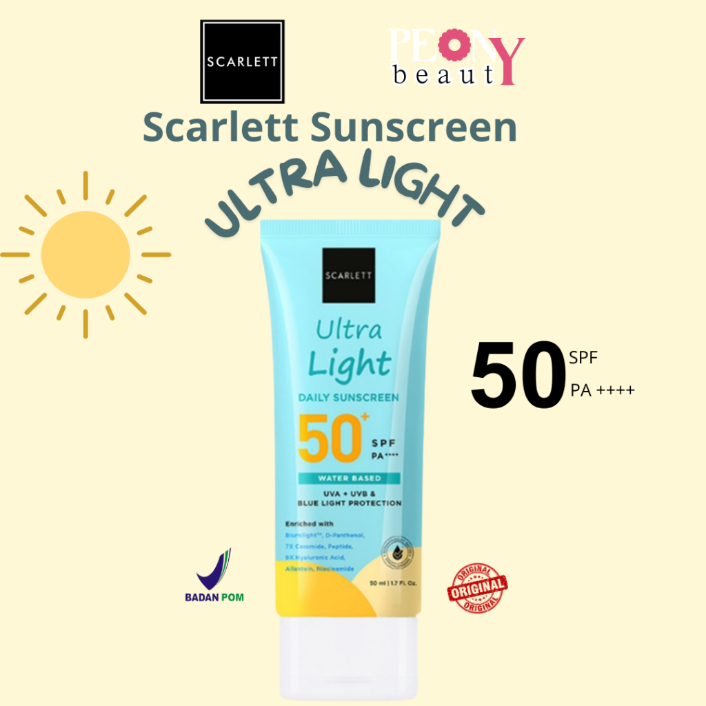 Jual Scarlett Suncreen SPF 50 PA ++++ | Ultra Light | Daily Sunscreen | 50ml | Shopee Indonesia