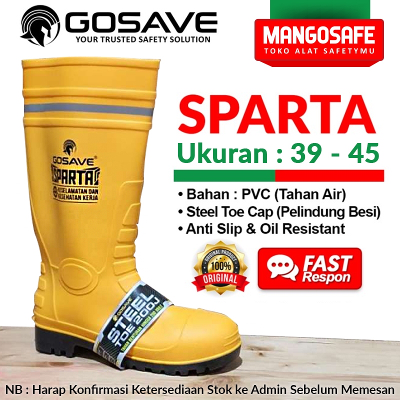 Jual Sepatu Safety Boots Karet PVC Kuning GOSAVE SPARTA Ujung Besi ...