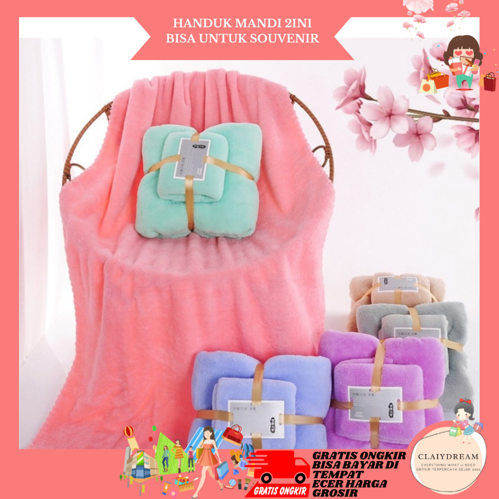 Jual CLAIYDREAM HANDUK SET 2IN1 HANDUK MANDI DAN WAJAH COTTON TOWEL ...