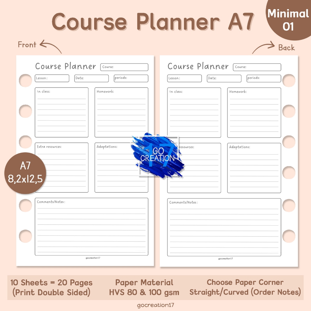 Jual Buku Planner Refill Kertas Isi Binder Course Plan Simple Minimalis ...