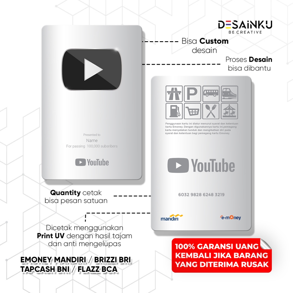 Jual Emoney / Tap Cash / Flazz / Brizzi / YOUTUBE / SILVER PLAY BUTTON ...