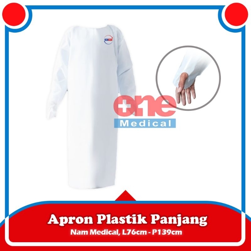 Jual Apron Medis Celemek Plastik Putih APD Lengan Panjang Nam Medical ...