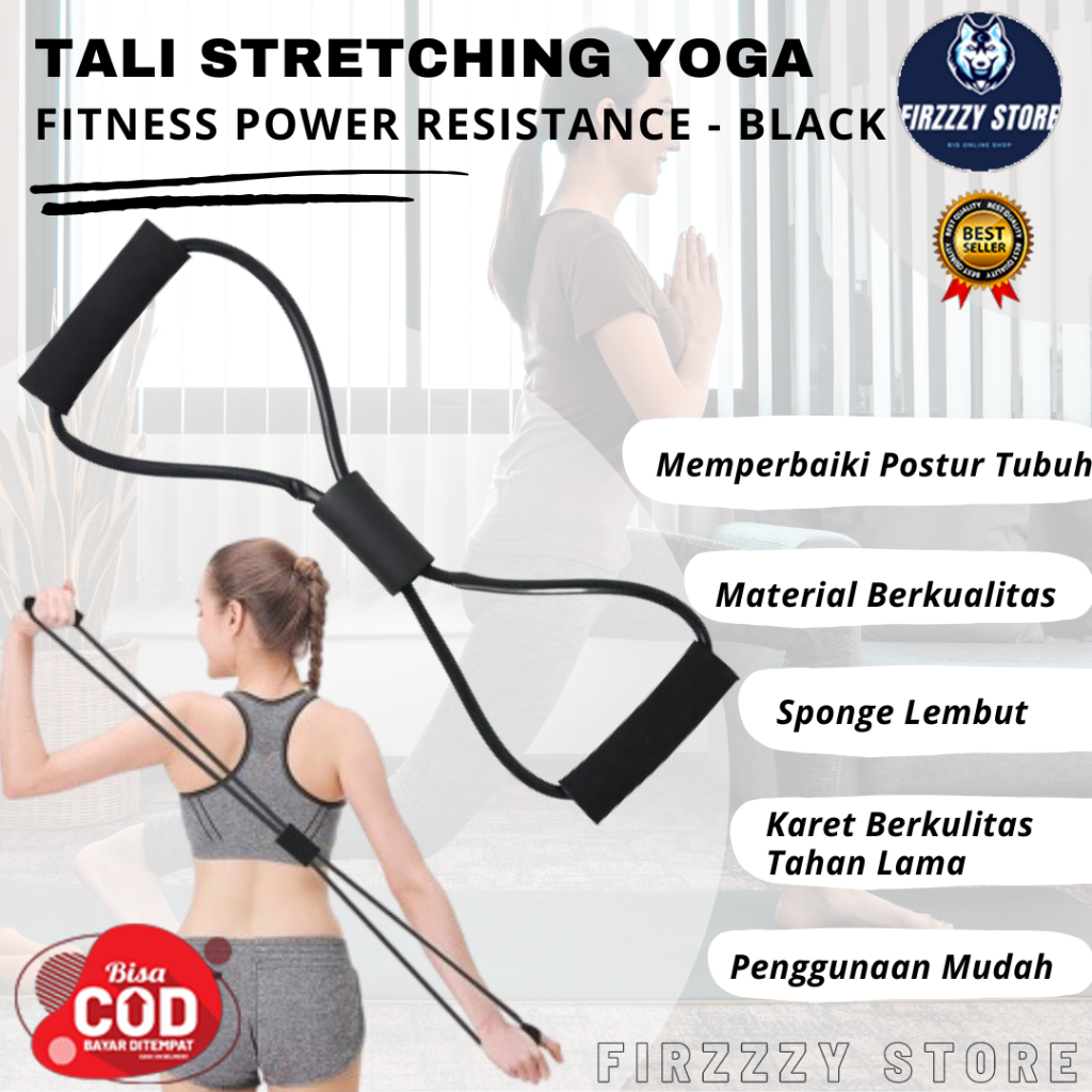 Jual Tali Stretching Yoga Fitness Power Resistance - Black | Shopee ...