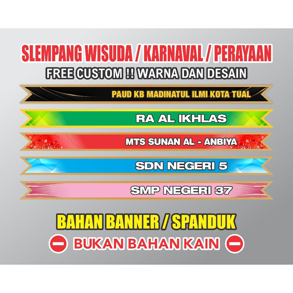 Jual SLEMPANG WISUDA KARNAVAL PERAYAAN BAHAN BANNER SPANDUK BUKAN KAIN ...