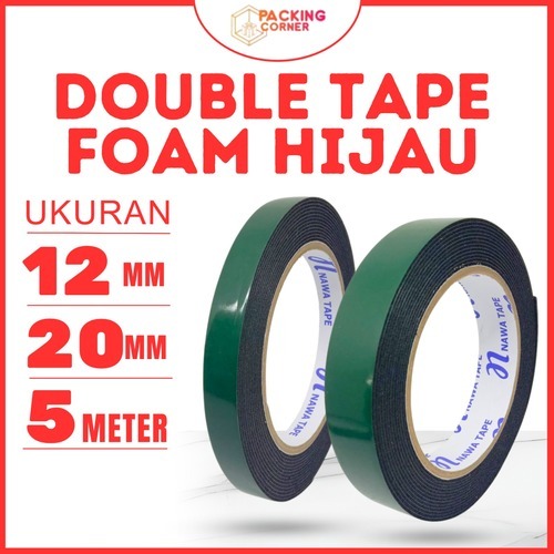 Jual Double Tape Foam Hijau 1/2” 1" Inch 12MM 20MM 5M Isolasi Bolak Balik Tape Perekat Busa Dua ...