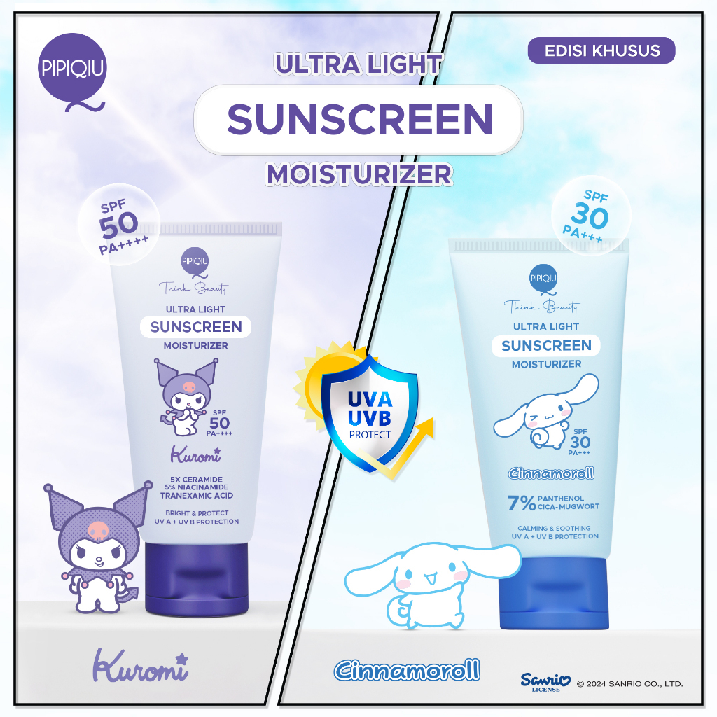 Jual Pipiqiu Ultra Light Sunscreen Moisturizer Bright &Protect SPF 50 PA++++ Special Kuromi ...
