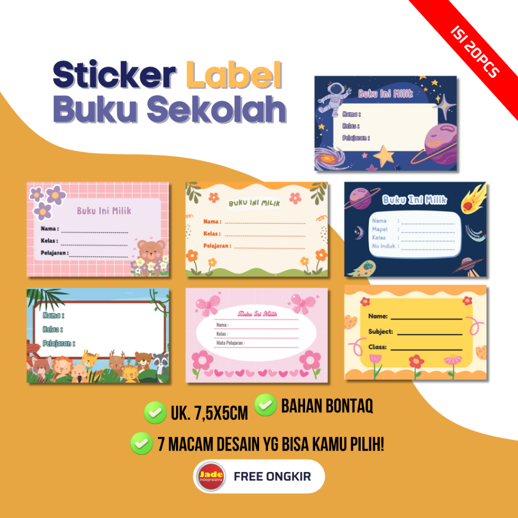 Jual [Isi 20pcs] Sticker Label Buku Sekolah 7,5x2,5cm Sticker Buku ...