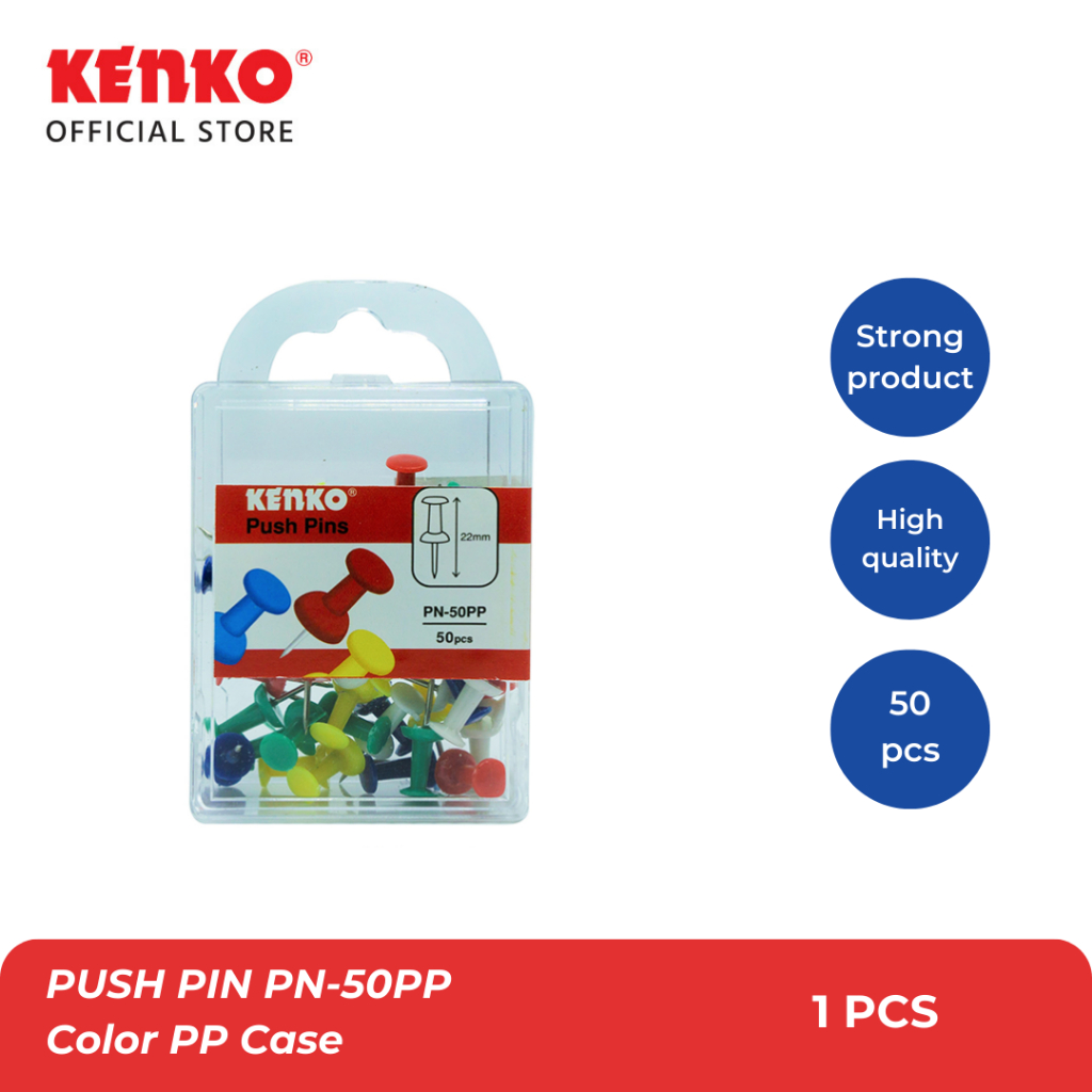 Jual KENKO PUSH PIN / JARUM TEKAN / JARUM PAPAN PN-50PP COLOR PP CASE ...