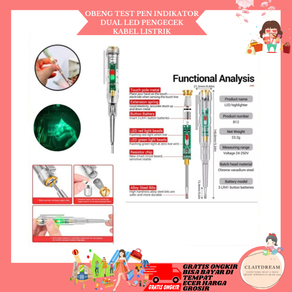 Jual CLAIYDREAM Obeng Tester / Tespen Obeng Minus Test Pen Listrik Tes ...