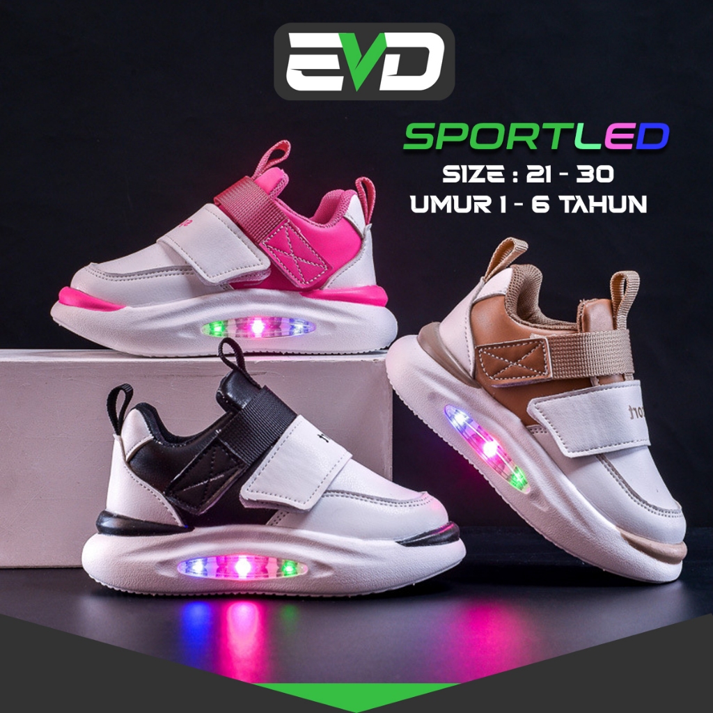 Jual EVD - Sepatu Anak Lampu LED Laki Laki Cowok Warna Brown Hitam ...
