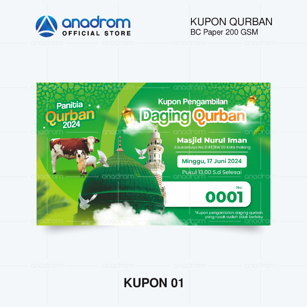 Jual Cetak Kartu Kupon Qurban Idul Adha | Kupon Pengambilan Daging Qurban | Kartu Kupon Qurban ...