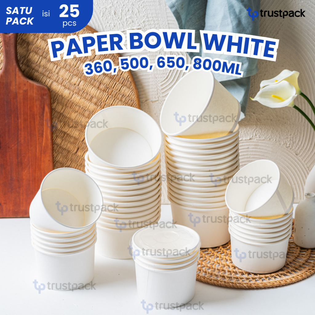 Jual Paperbowl Putih 360ml 500ml 650ml 800ml | Mangkuk Kertas Food ...