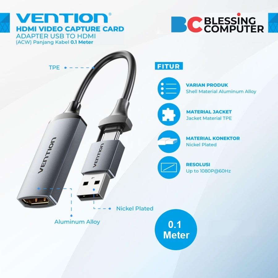 Jual CONVERTER VENTION ACWHA HDMI USB-C/USB-A Video Capture Card HDMI ...