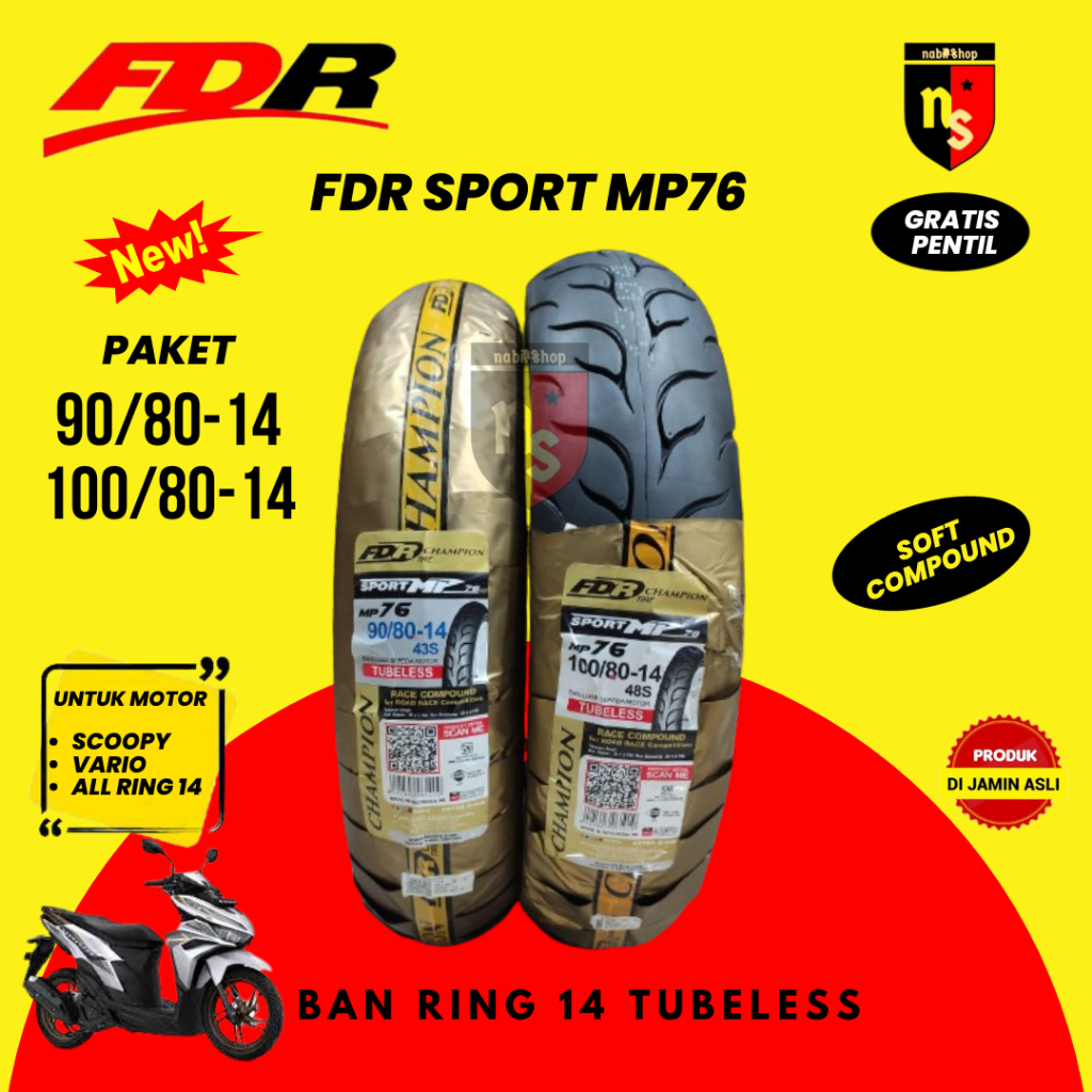 Jual Paket Ban racing FDR Sport MP76 90/80-14 Dan 100/80-14 Ban Motor ...