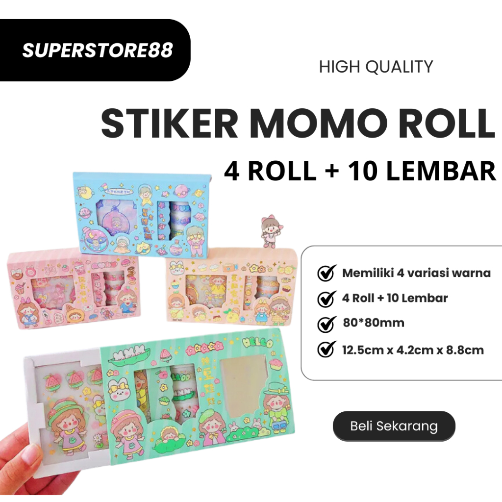Jual Stiker Momo Set 4Roll + 10Lembar Stiker Kartun Karakter Korea DIY ...