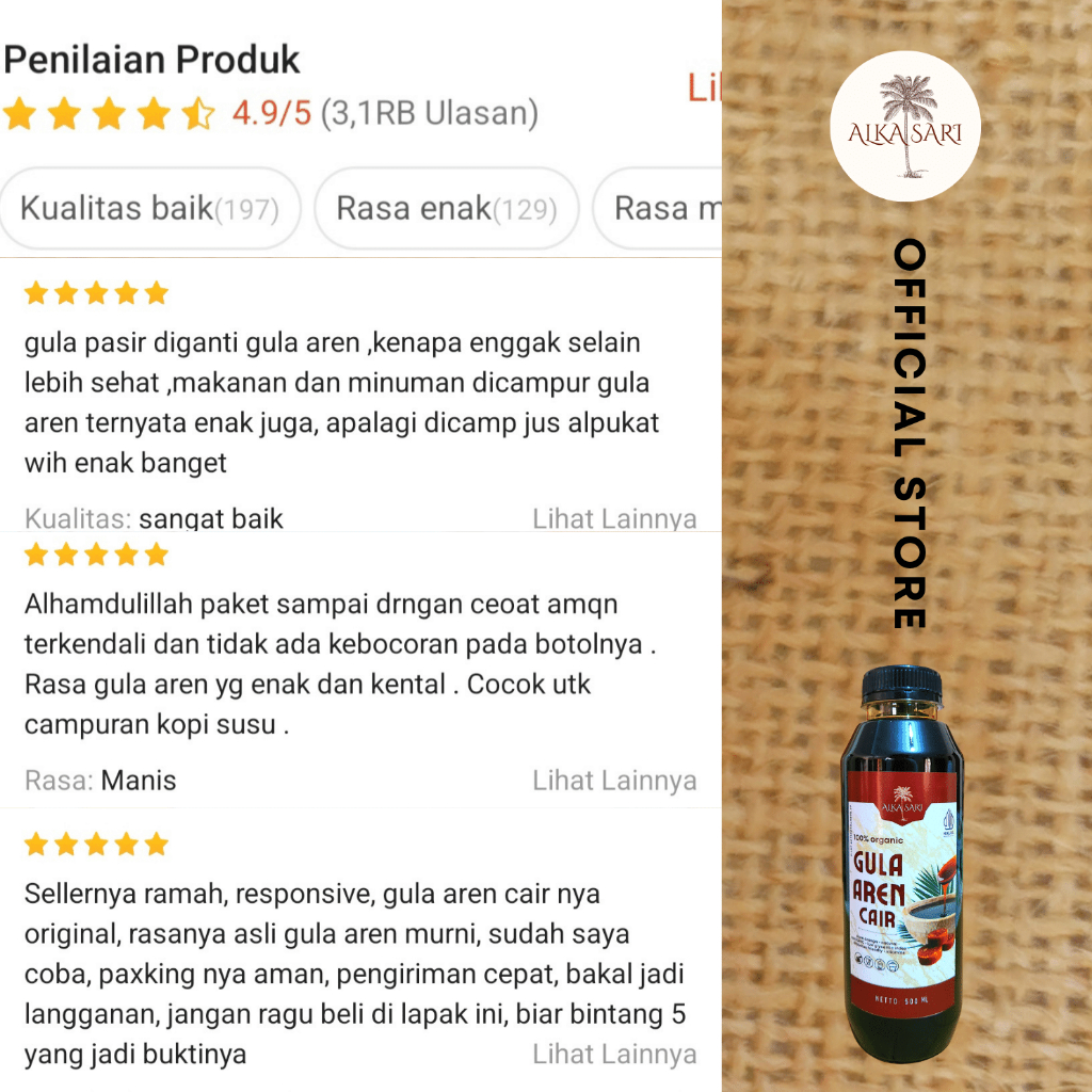 Jual Gula Aren Cair / Syrup Palm Sugar Organik Alka Sari 1 Liter ...