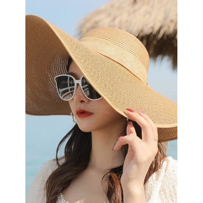 Jual Topi pantai lebar topi jerami pita import | Shopee Indonesia