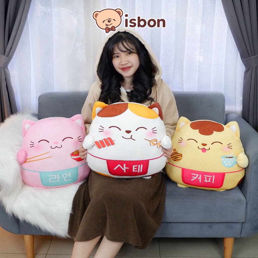 Jual ISTANA BONEKA Bantal Kucing Breakfast Club Bulat Makan Mie Empuk ...