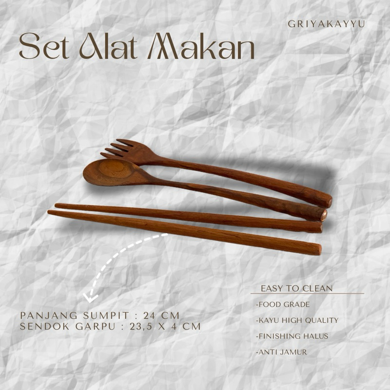 Jual Set alat makan kayu - Sendok Kayu - Garpu Kayu - Sumpit Kayu ...