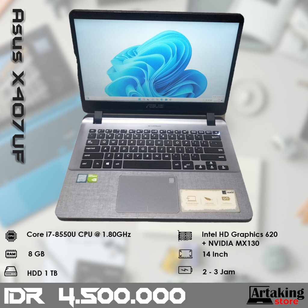 Jual Asus X407UF - Core i7 - Gen 8 th - HDD 1 tb | Shopee Indonesia