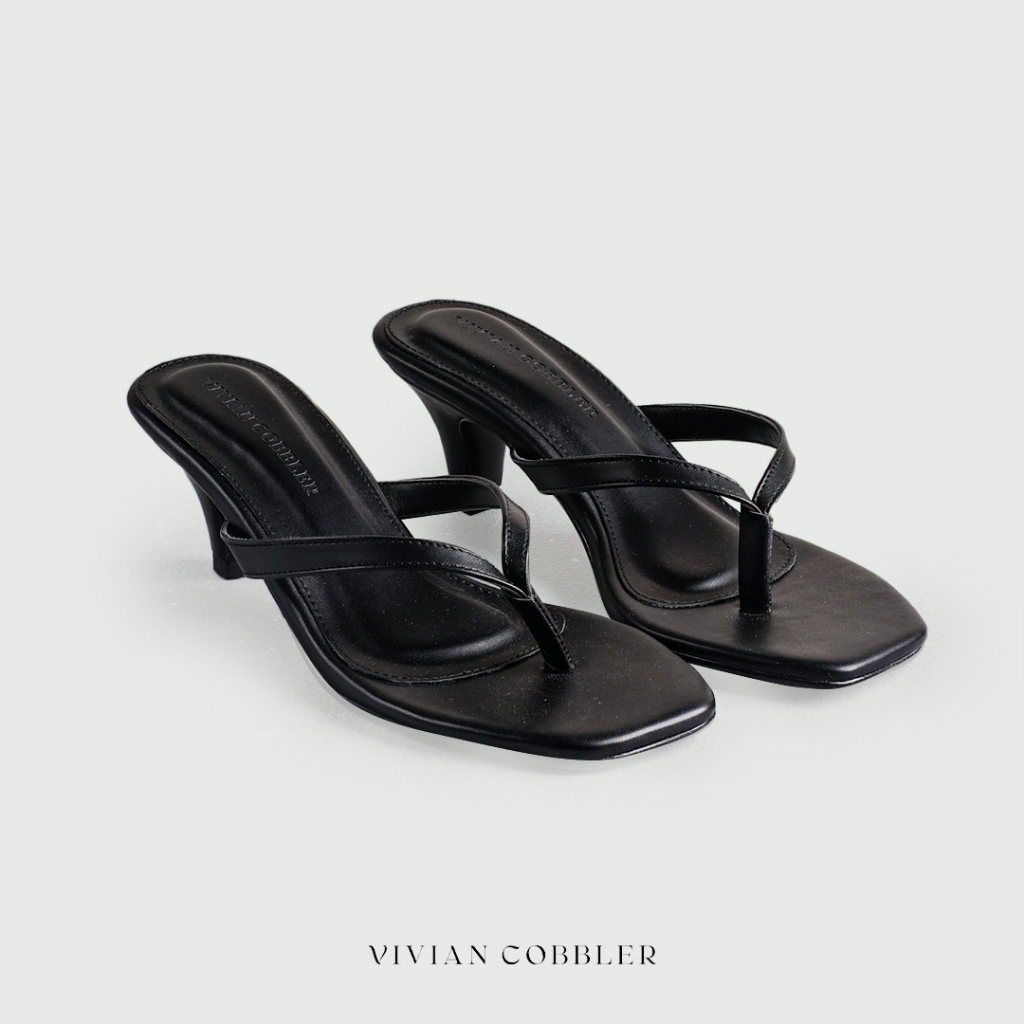 Jual Vivian Cobbler Sandal Jepit Heels Wanita Elegant Victoria Black ...