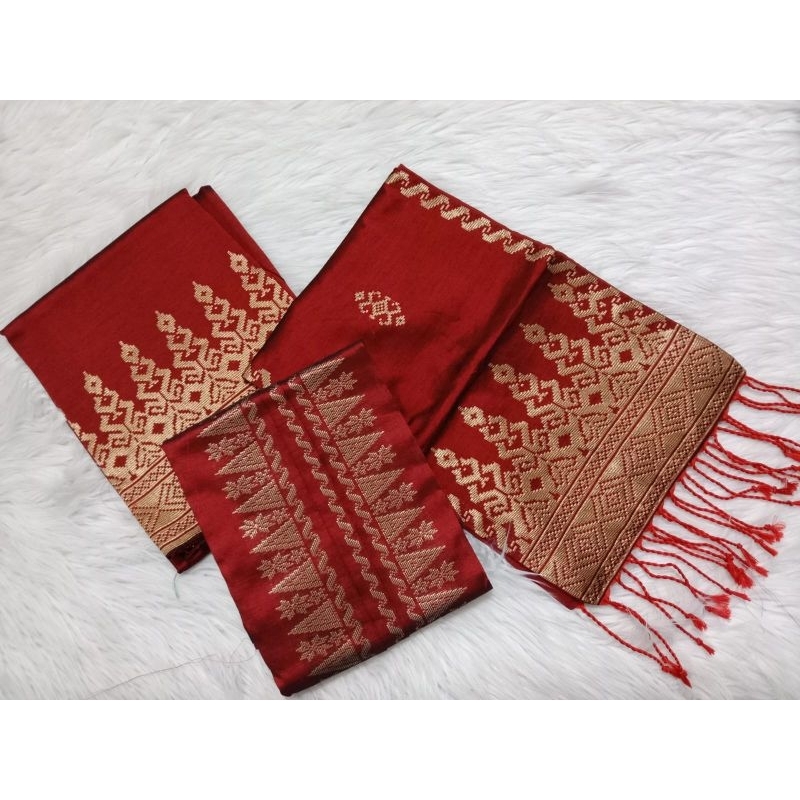 Jual Songket silungkang couple set warna marun ( songket selendang+ ...