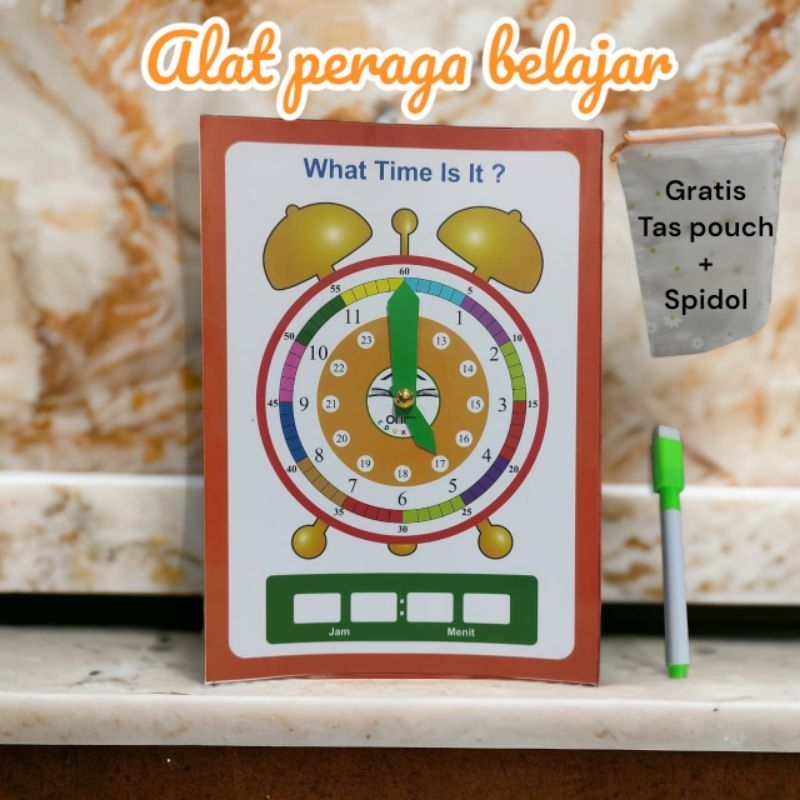 Jual orinaedukids Alat Peraga Belajar Jam Waktu free Spidol dan Tas ...
