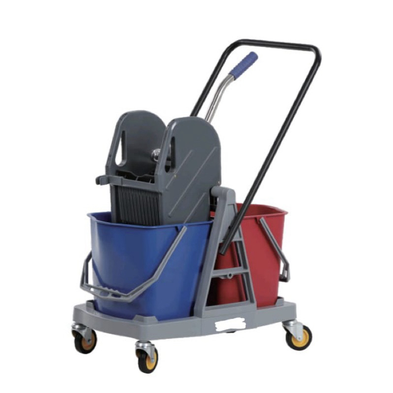 Jual Double Bucket Cleaning Mop Press Wringer Trolley Gagang Plastik ...