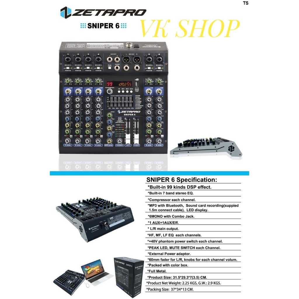Jual MIXER AUDIO ZETAPRO SNIPER 6 SNIPER 6 WITH COMPRESSOR Zetapro Original | Shopee Indonesia