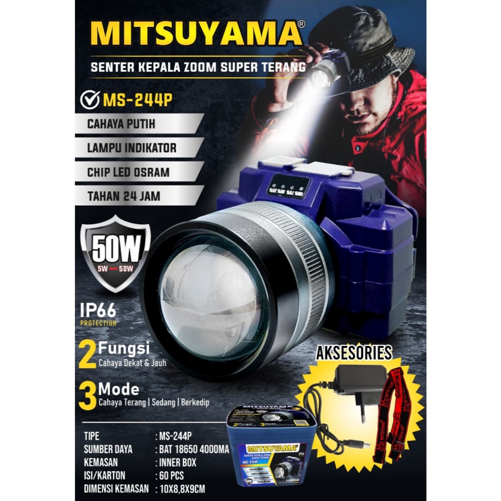 Jual Senter Kepala MS-244P Zoom Mitsuyama Super Terang MS 244P | Shopee Indonesia