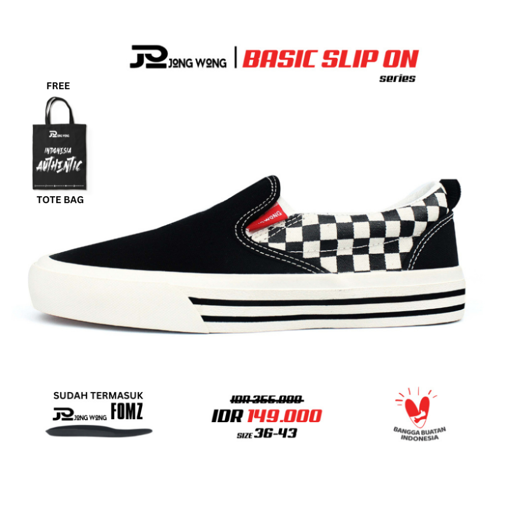 Jual Jong Wong Official - Original Bassic Slip On Black Checkerboard ...