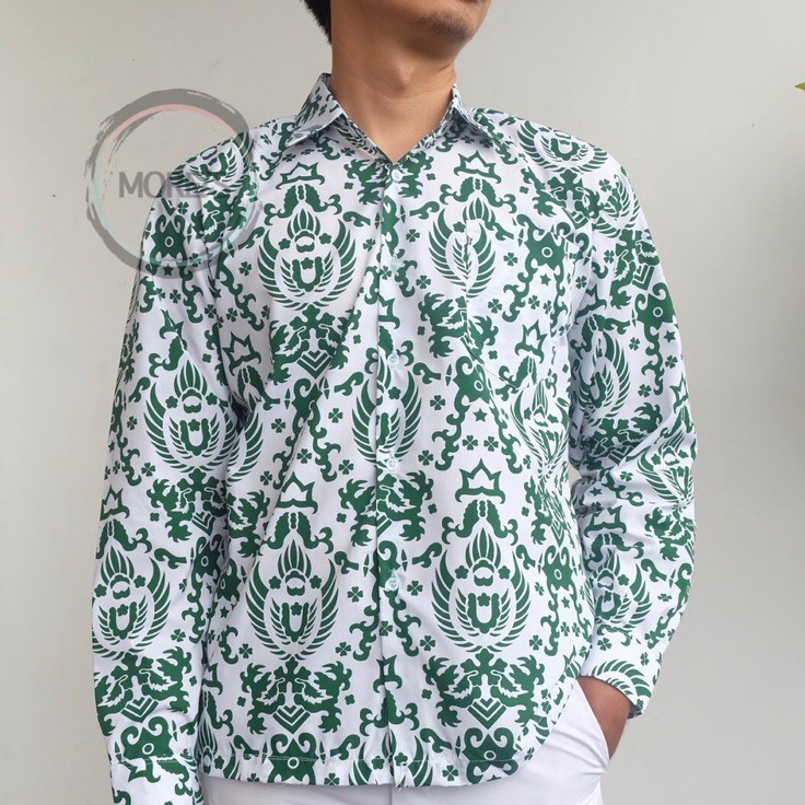 Jual 55 COD Seragam Batik Garuda Hijau Panjang dan Pendek | Shopee ...