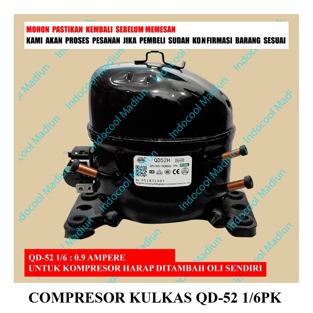 Jual CKQ6 KOMPRESOR / COMPRESSOR KULKAS / COMPRESOR KULKAS QD-52 1/6PK ...