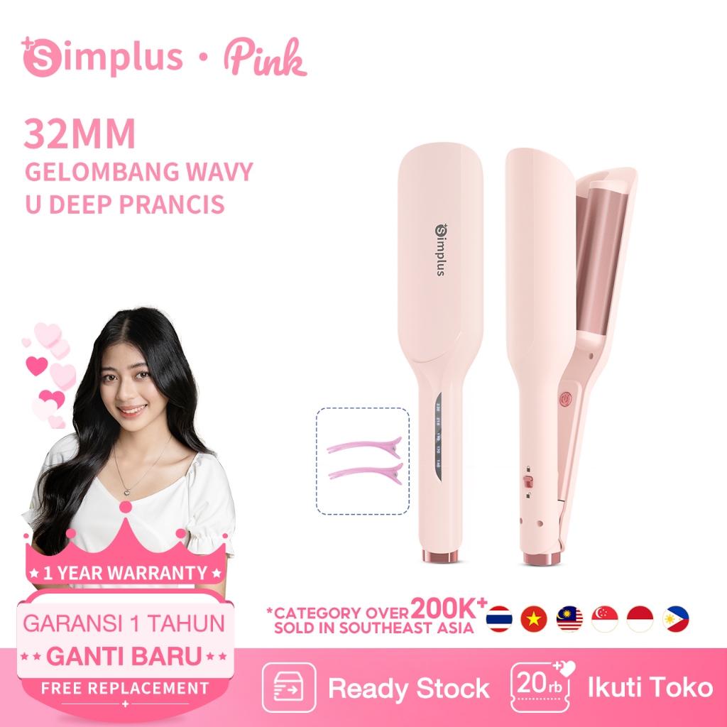 Jual Simplus Catokan Rambut 32mm Pengeriting Rambut Catokan Curly Hair Wavy Gelombang Deep U ...