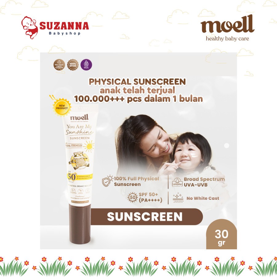 Jual Moell Physical Sunscreen Anak & Bayi SPF 50+ (PA++++) 30 gr ...