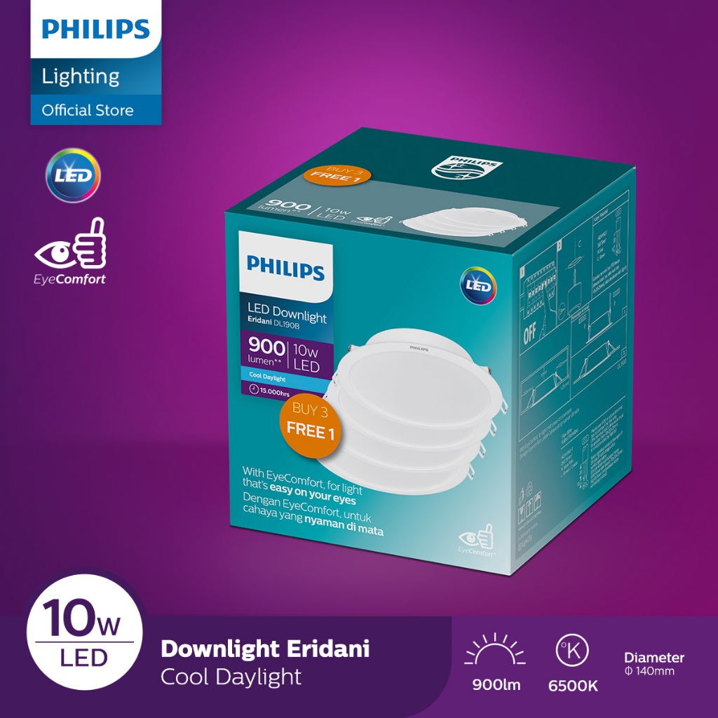 Jual Philips Multipack Downlight Eridani DL190B LED8 D125 10W 865 WH | Shopee Indonesia