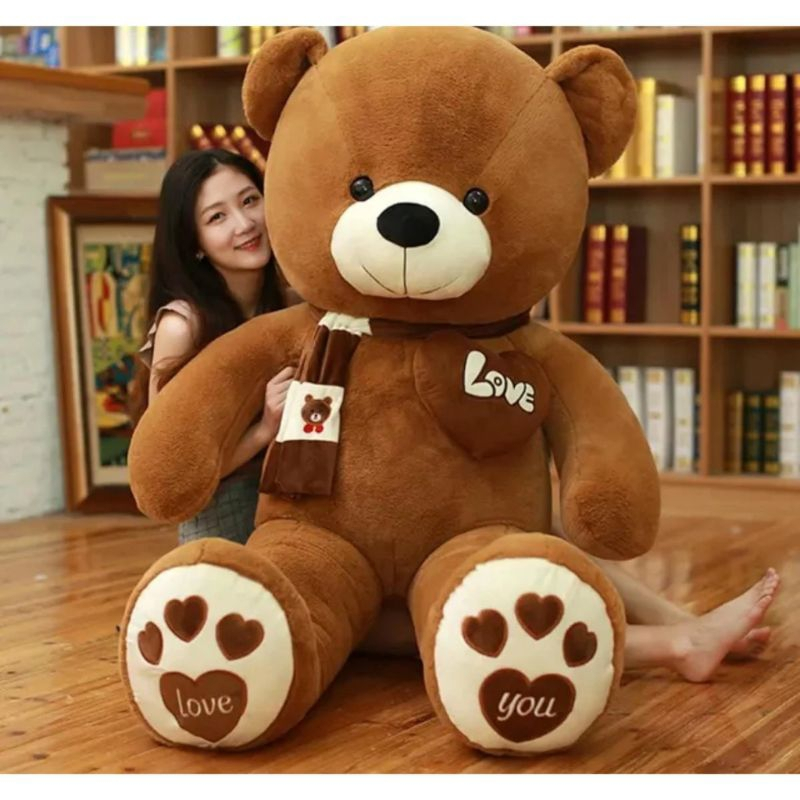 Jual Boneka Teddy Bear Fluffy Syal Super Jumbo Telapak 1.1 Meter SNI ...