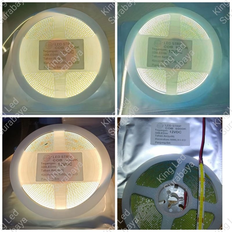 Jual LED Strip Flexible COB 320 LED / Roll 12V Non Waterproof IP20 5 ...