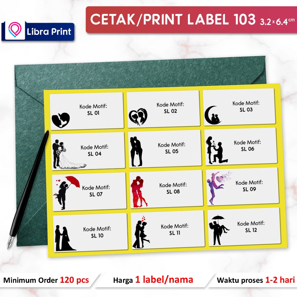 Jual CETAK STIKER LABEL 103 / PRINT LABEL NAMA UNDANGAN / LABEL BUKU MOTIF SILUET | Shopee Indonesia