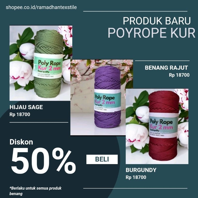 Jual BENANG RAJUT POLY ROPE KUR 2MM 200GRAM | Shopee Indonesia