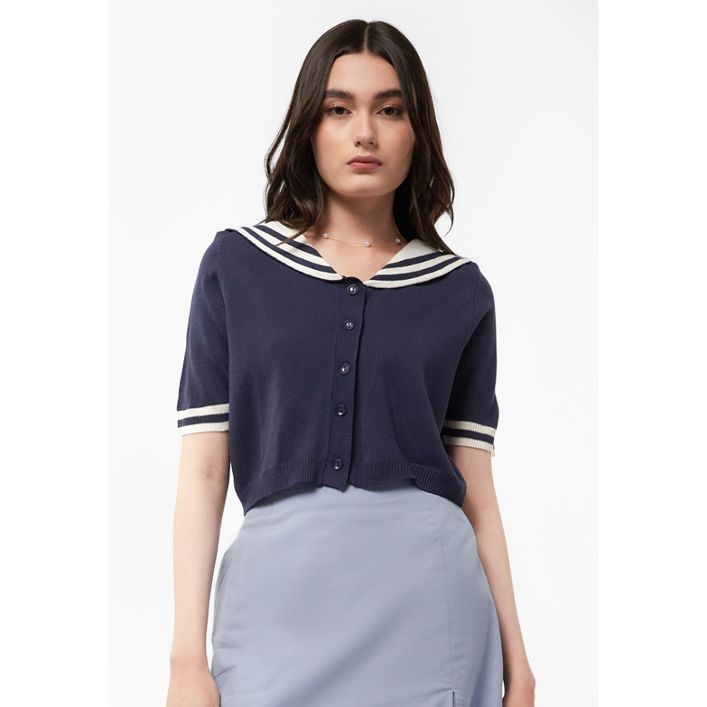 Jual COLORBOX Sailor Short Sleeve Knit Top Blue | Shopee Indonesia