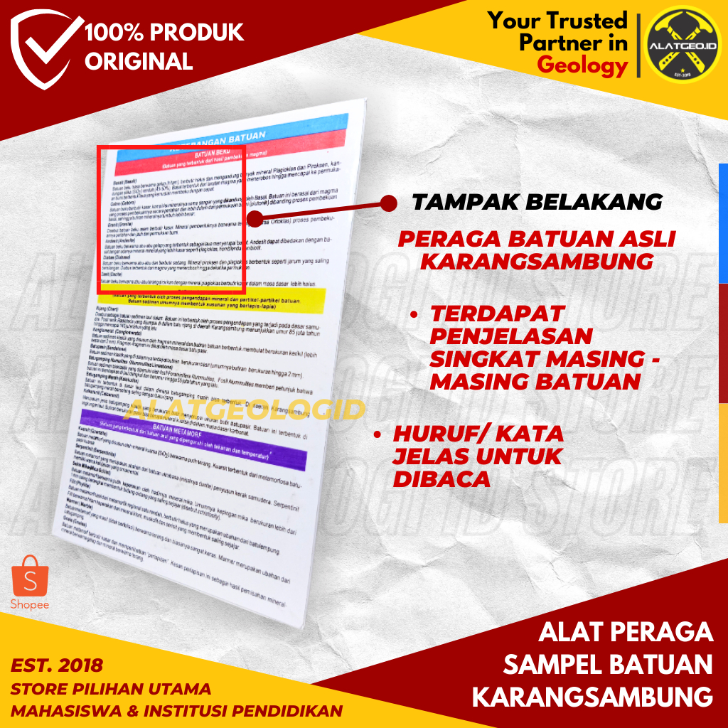 Jual Peraga batuan komparator geologi sampel batuan beku sedimen ...