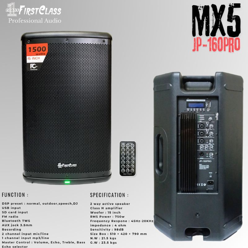 Jual Professional Speaker Aktif 15 Inch Firstclass MX 5 | Speaker Aktif MX 5 JP 160 PRO MX5 TWS ...