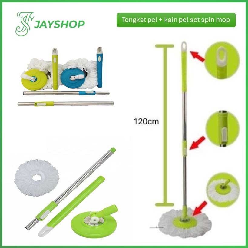 Jual Tongkat Handle Pel + Kain Spin Mop Alat Pel Lantai Set Mop Kain ...