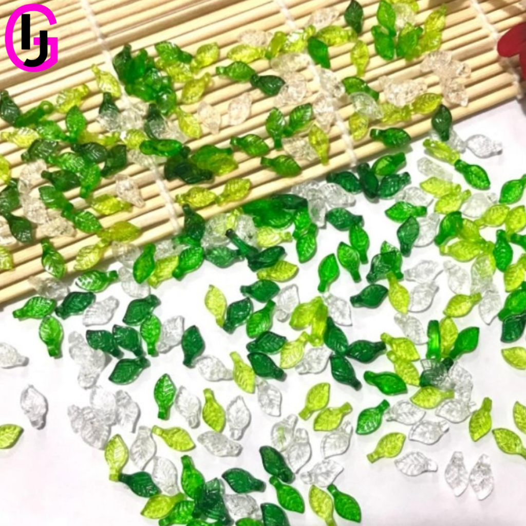 Jual 25gr Akrilik Daun Hijau Putih Mini Manik Daun Bening Transparan ...