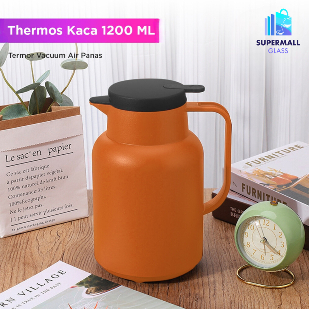 Jual Supermall Glass COD Thermos Jug Stainless 1200ml Orange | Shopee ...
