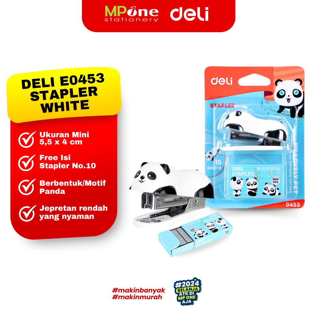 Jual Deli Set Stapler Mini + Isi Stapler No.10 Motif Panda E0453 ...