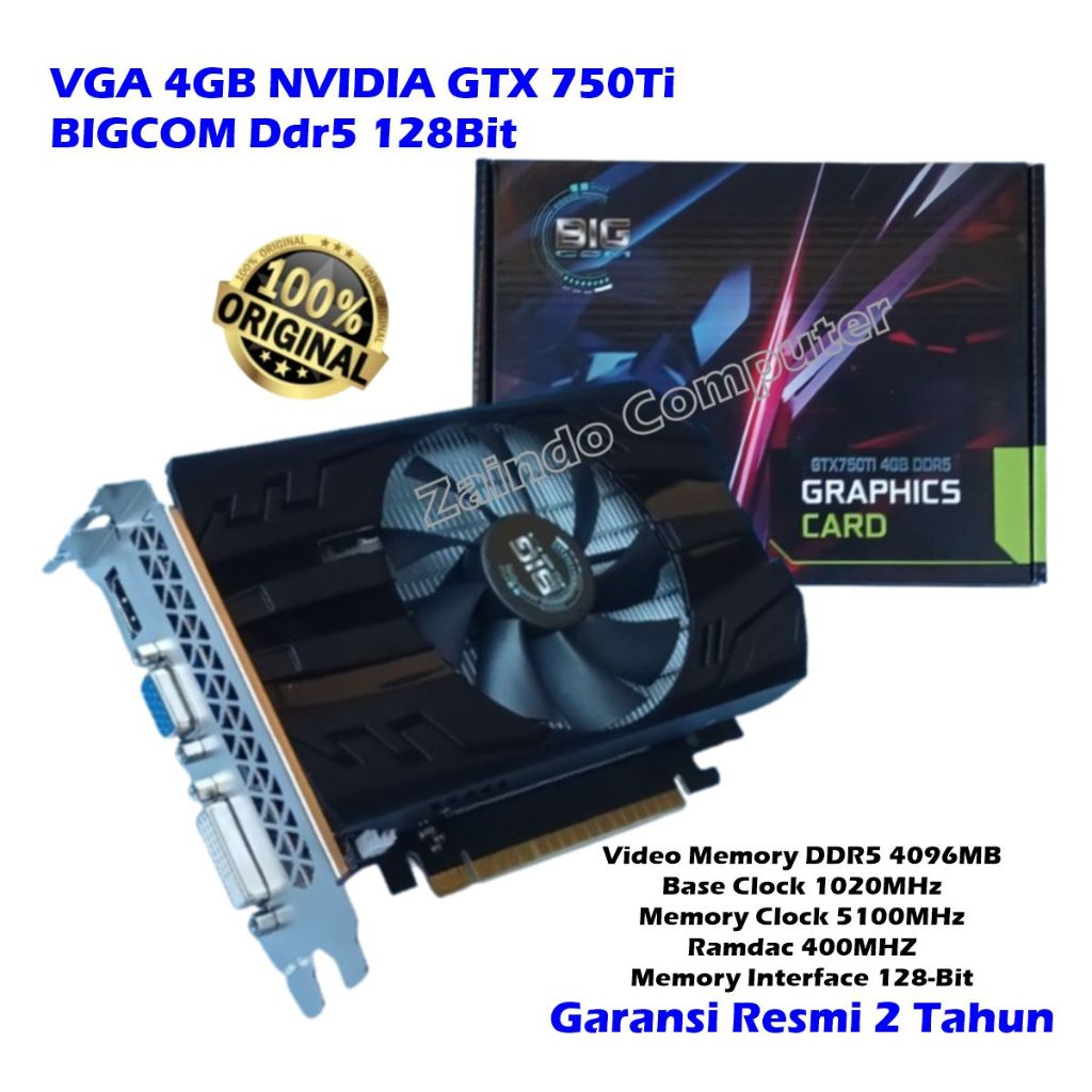 Jual VGA GAMING BIGCOM Nvidia GTX 750 Ti 4GB DDR5 128BIT- VGA 4GB ...