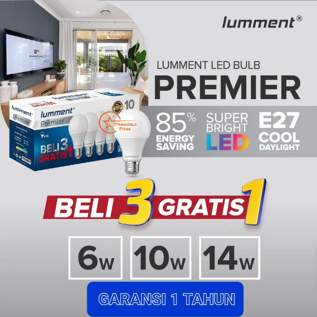 Jual LUMMENT Premier MultiPack Lampu Bohlam LED Bulb 6W 10W 14W Beli 3 ...